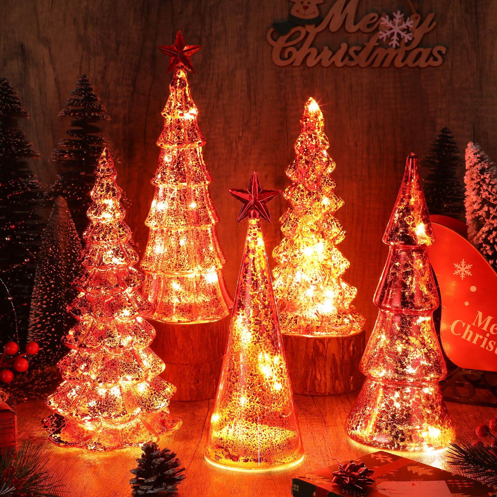 Amazon.com: Soaoo 5 Pcs Mercury Glass Christmas Tree with LED Lights 10 ...