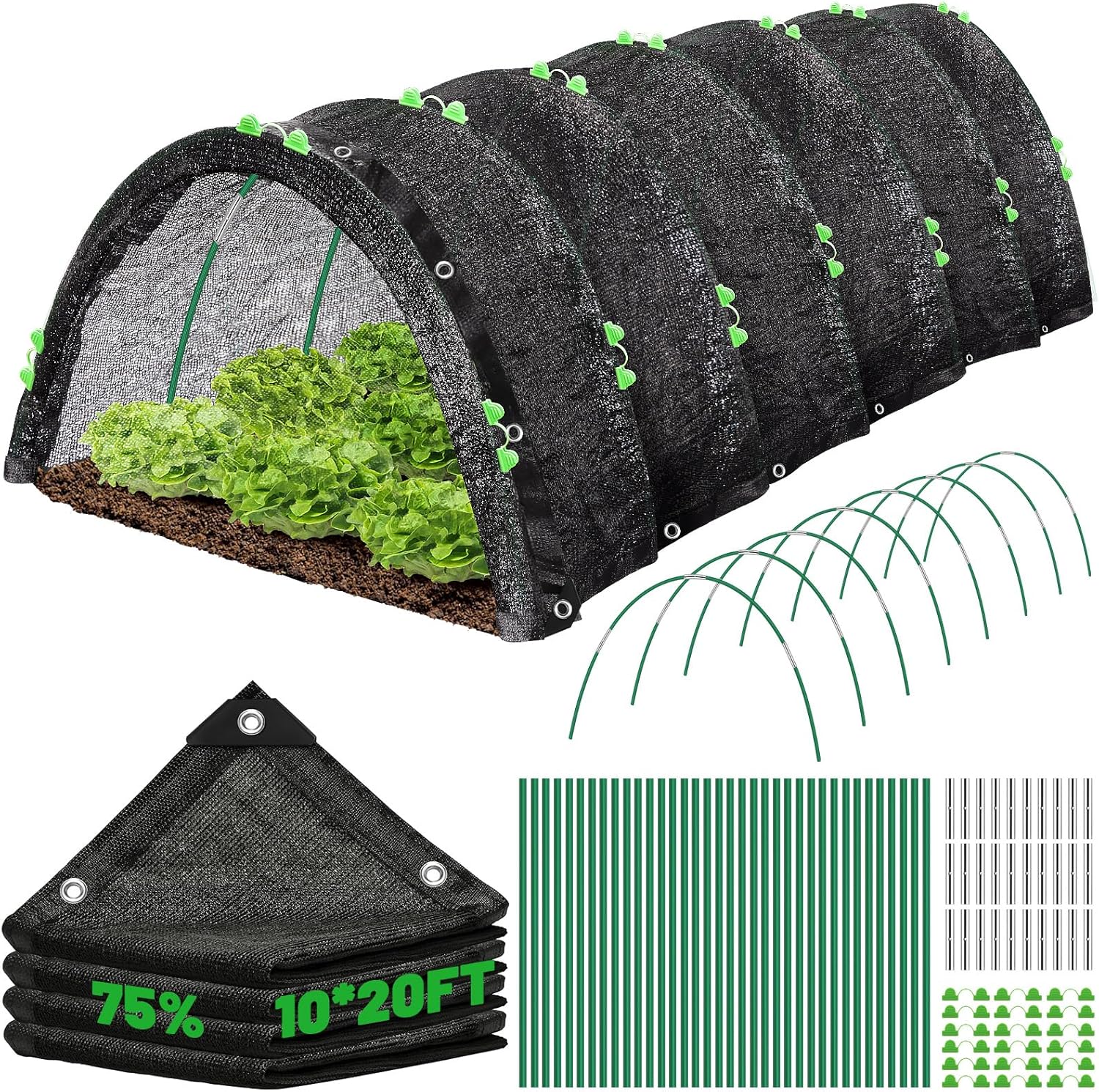 Amazon.com : 10 X 20FT 75% Garden Shade Cloth with Hoops,Plant Shade ...