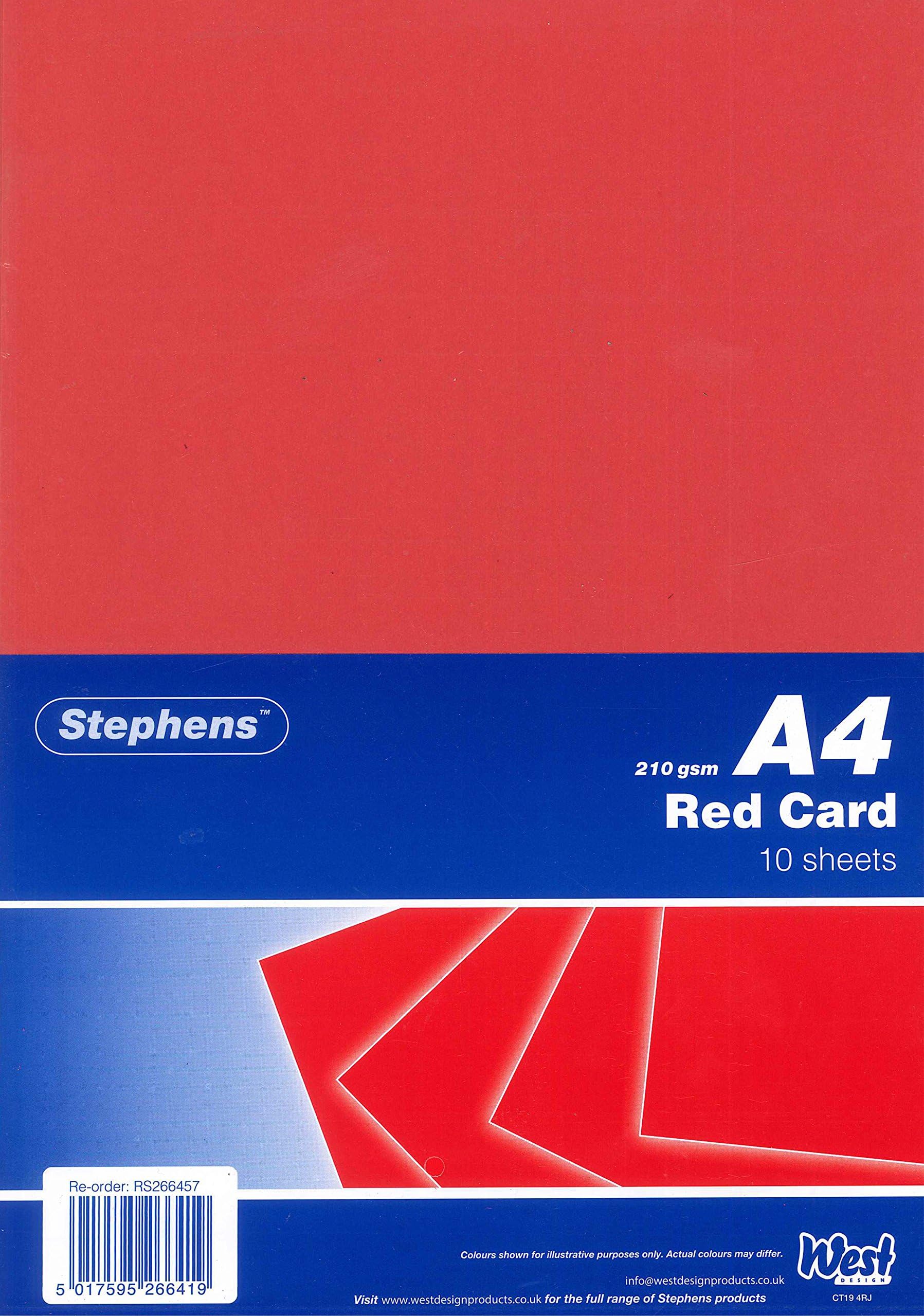 Stephens Coloured Card Red A4 210gsm 10 Sheets, Great for Printing ...