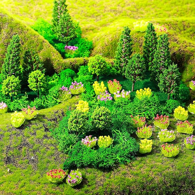 Amazon.com: 55 Pcs Mini Model Trees Flower Cluster Grass Mat Set, 36 ...