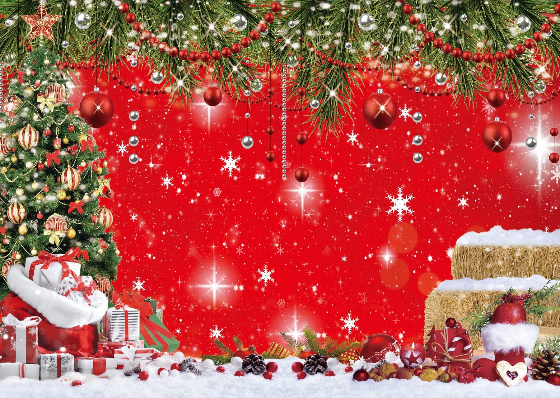 Amazon.com : SJOLOON Christmas Backdrops Red Ball Theme Background ...