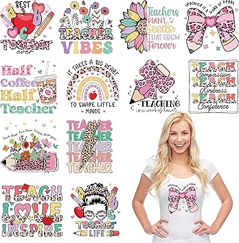Amazon.com: Teacher Iron on Transfers for T-Shirts, 12 Pcs Appreciate ...