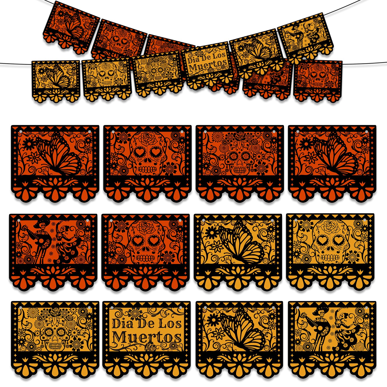 Amazon.com: HOWAF 2 Strings Dia De Los Muertos Banners, Day of the Dead ...
