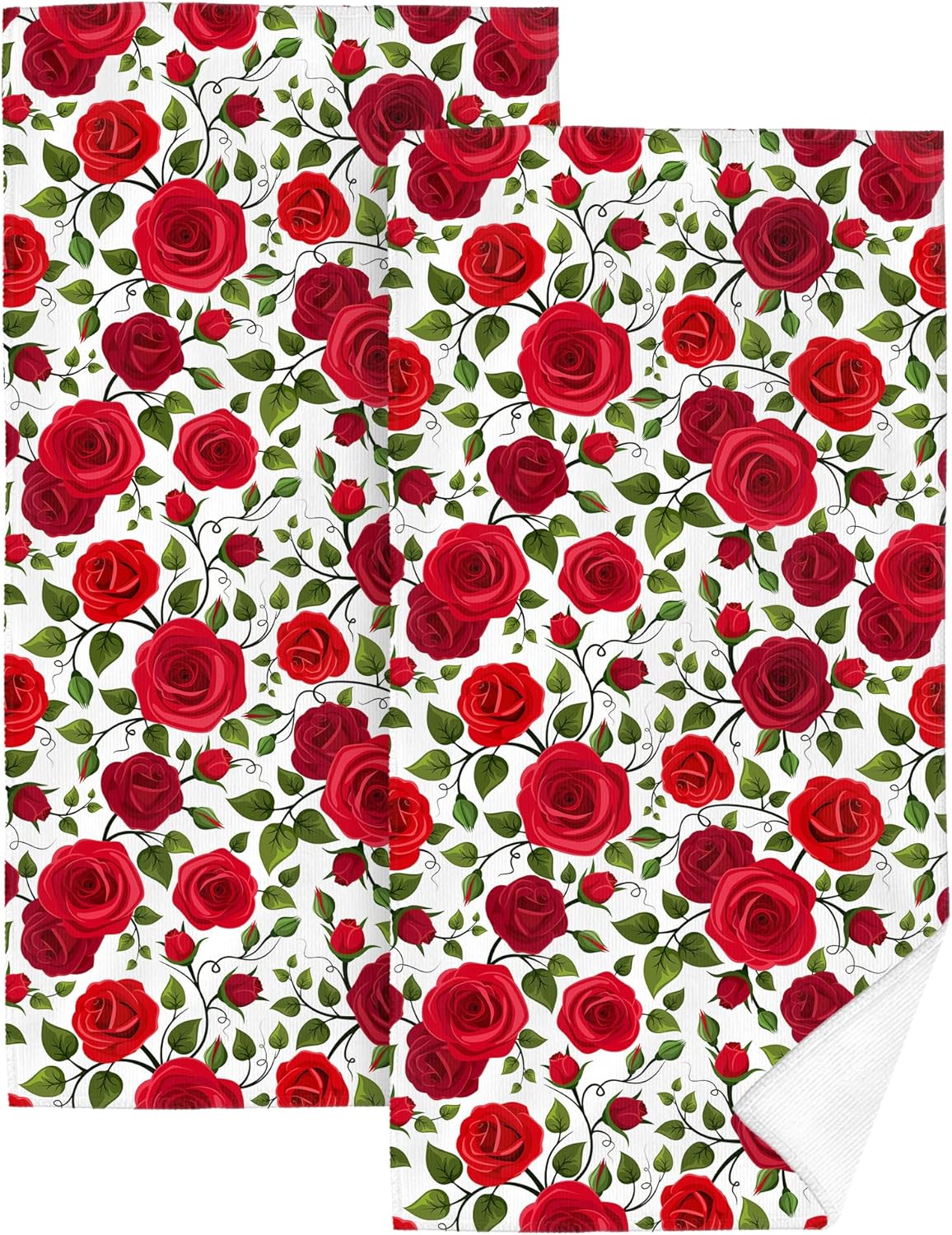 Amazon.com: Baraza Red Rose Bathroom Hand Towels Set of 2 Soft ...