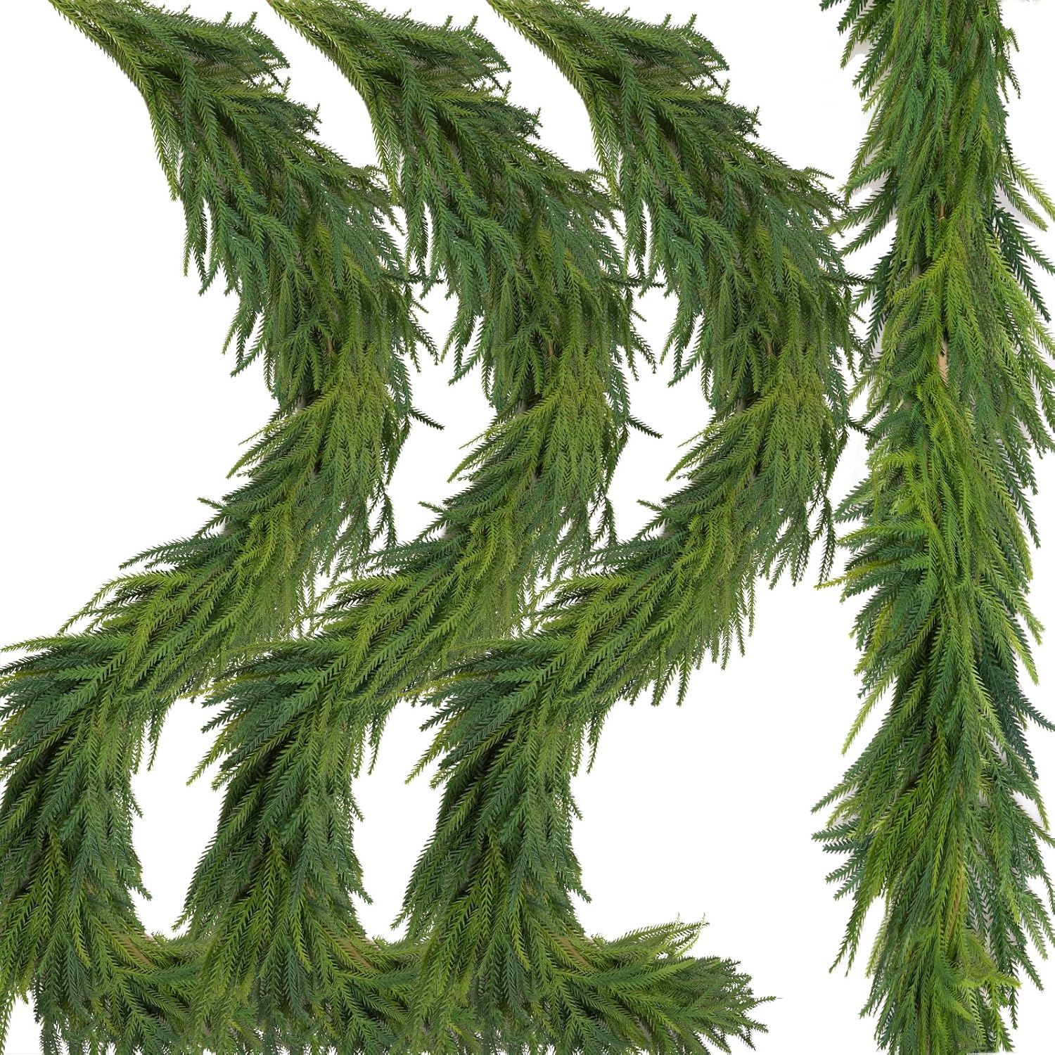 Amazon.com: 3 Pcs Artificial Norfolk Pine Garlands Christmas, 6 FT Dense Real Touch Winter Pine ...