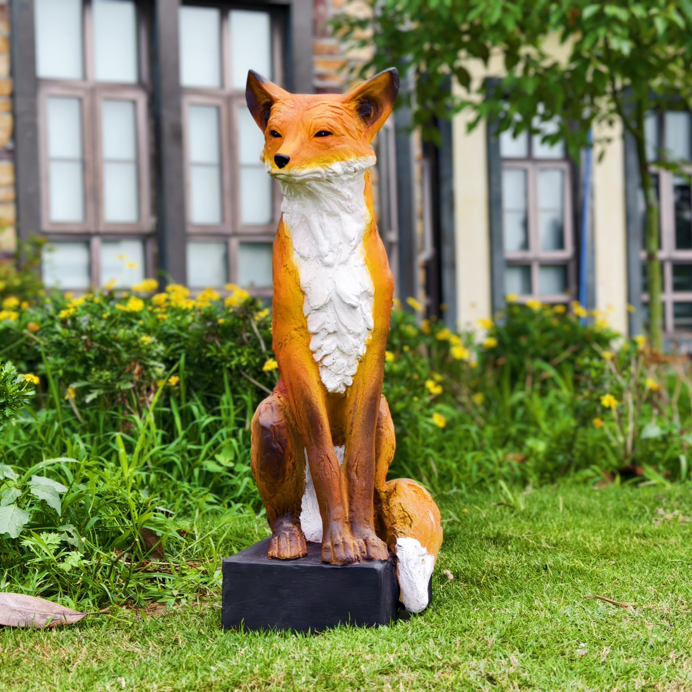 Amazon.com: GENUINQ Sitting Fox Large Size Decorative Statue Outdoor Wit Fox Orange and White ...