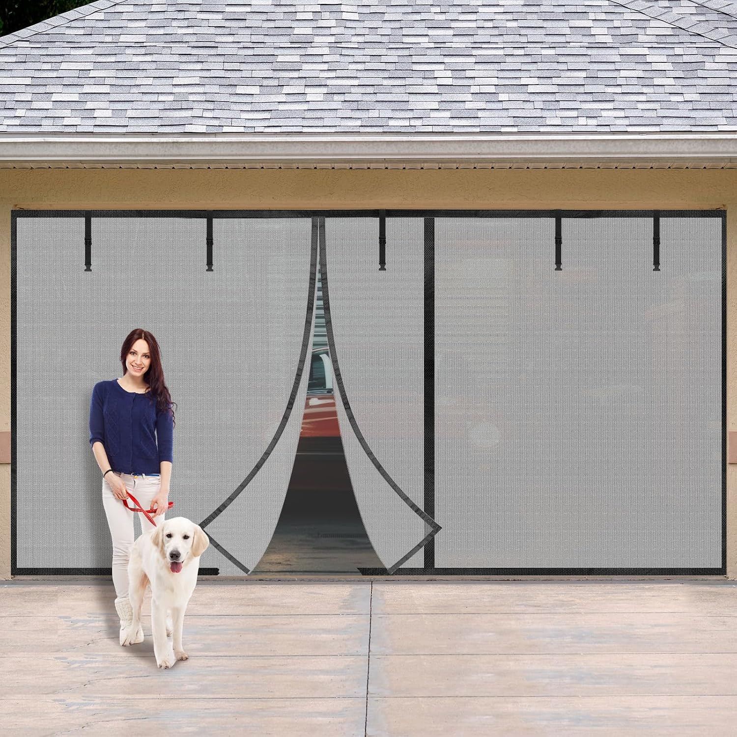 SmoothNovelty 16x8FT Privacy Garage Door Screen for 2 Car, Heavy Duty ...