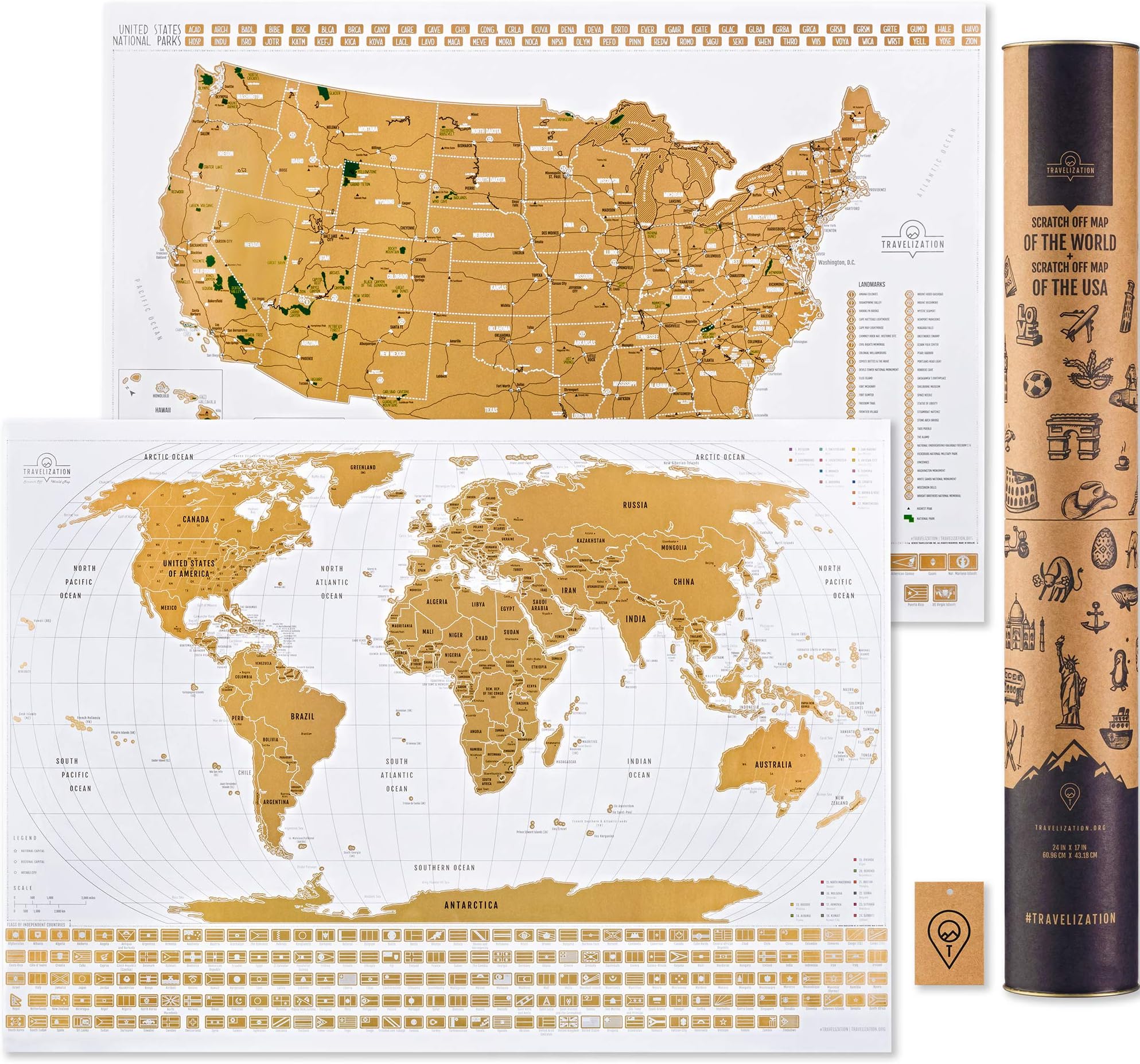 Amazon.com : Two Scratch Off Maps - Map of the World (Large) + US ...