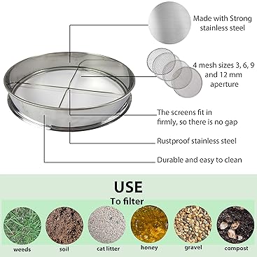 Practicool Stainless Steel Garden Potting Sieve / Riddle - with 4 ...