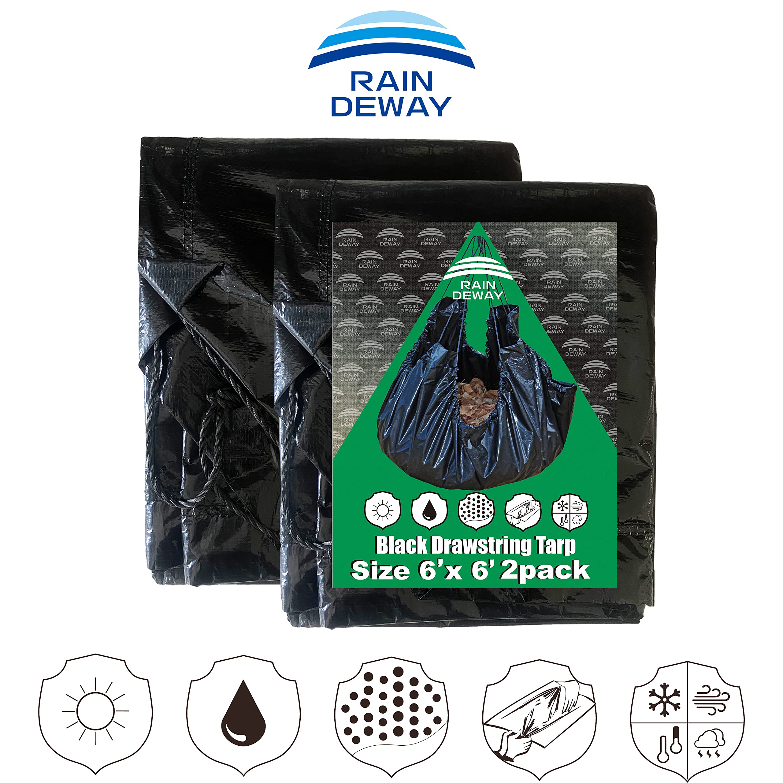 Drawstring Tarp 6x6 Feet 9 mil Black Poly Tarp with Drawstring ...