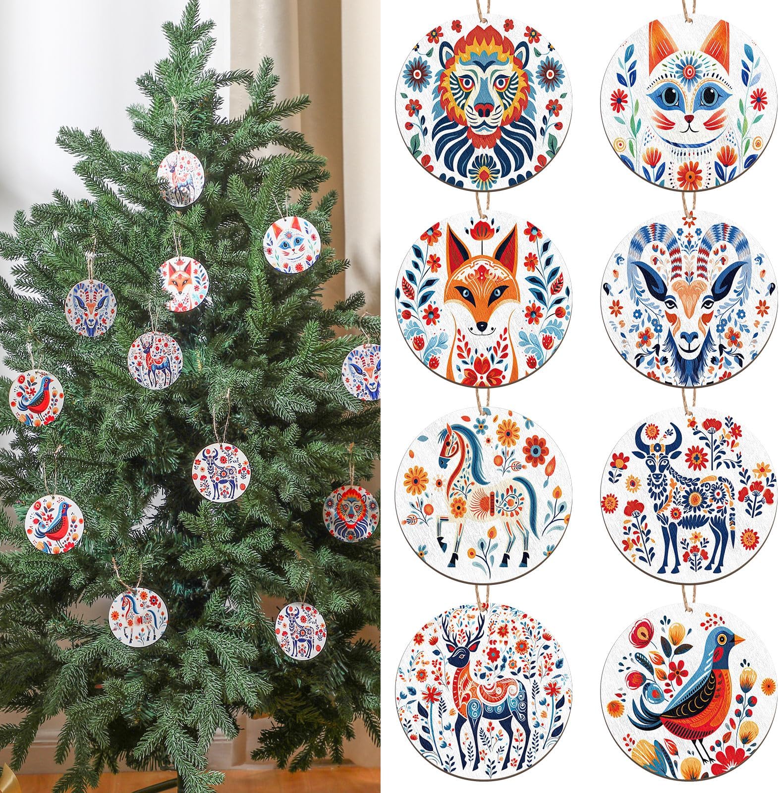 Amazon.com: Cinnvoice 24 Pcs Scandinavian Folk Style Christmas Ornament ...