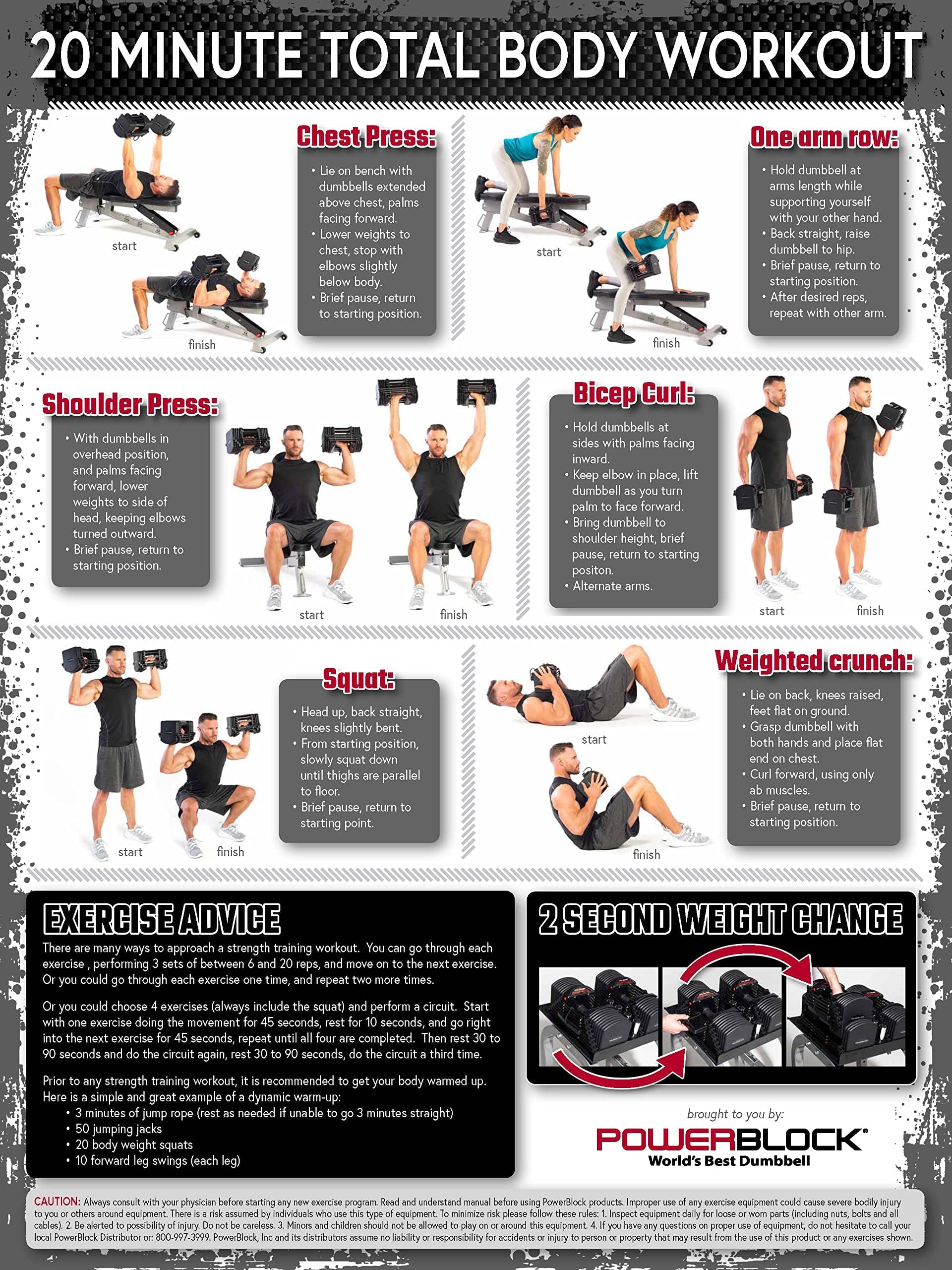Amazon.com: PowerBlock Exercise Poster 3-Pack, 18” x 24” Each, 20 ...