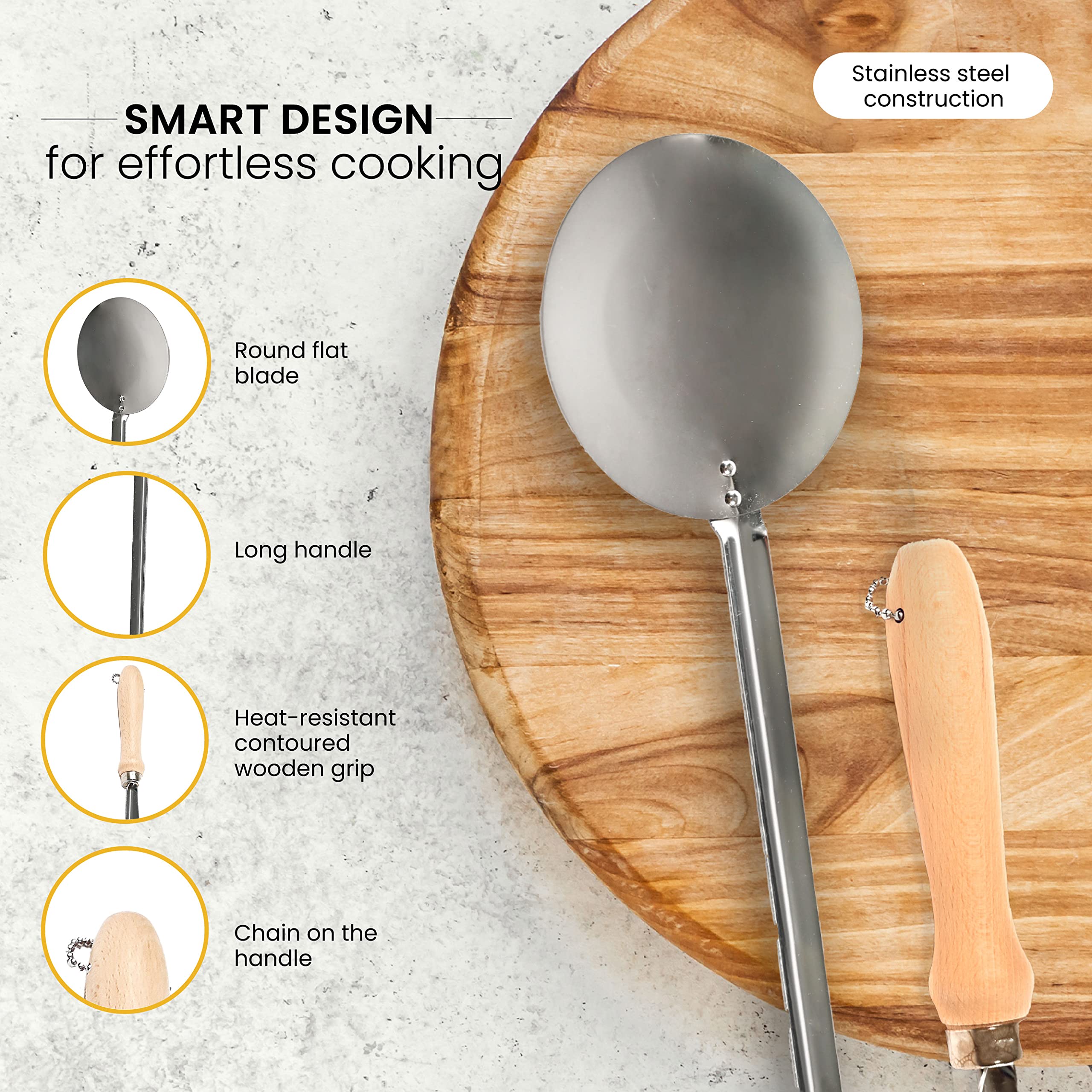 Snapklik.com : Wooden Handle Skimmer Wok & Rice Spatula Stainless Steel ...