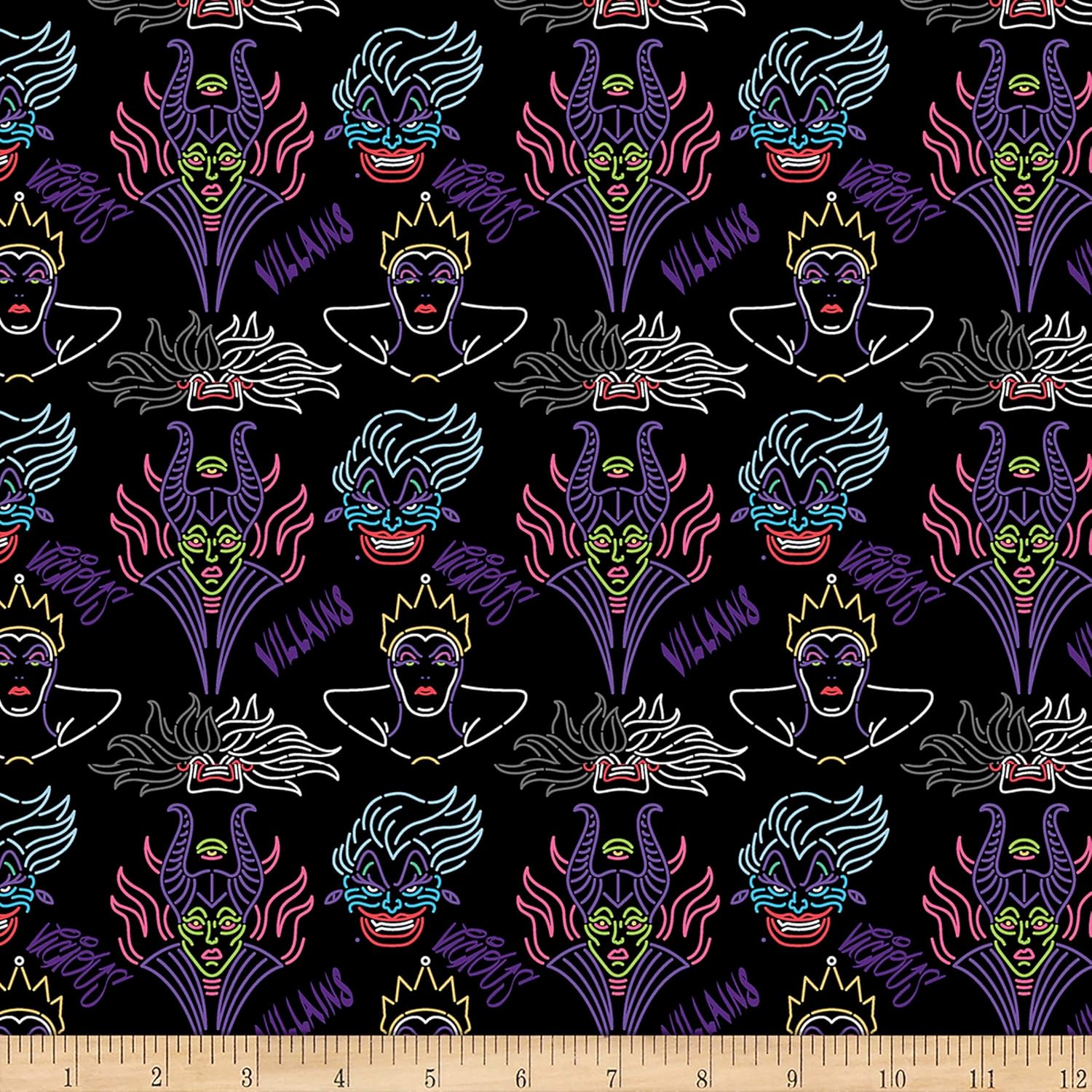 Disney Villains Villain Outline Black, Quilting Fabric by the Yard ...