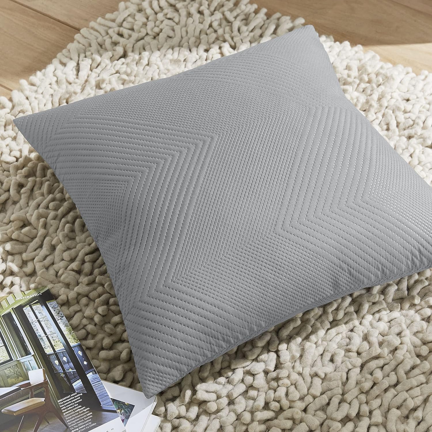 Catherine Lansfield Pinsonic Chevron 45x45cm Filled Cushion Silver ...