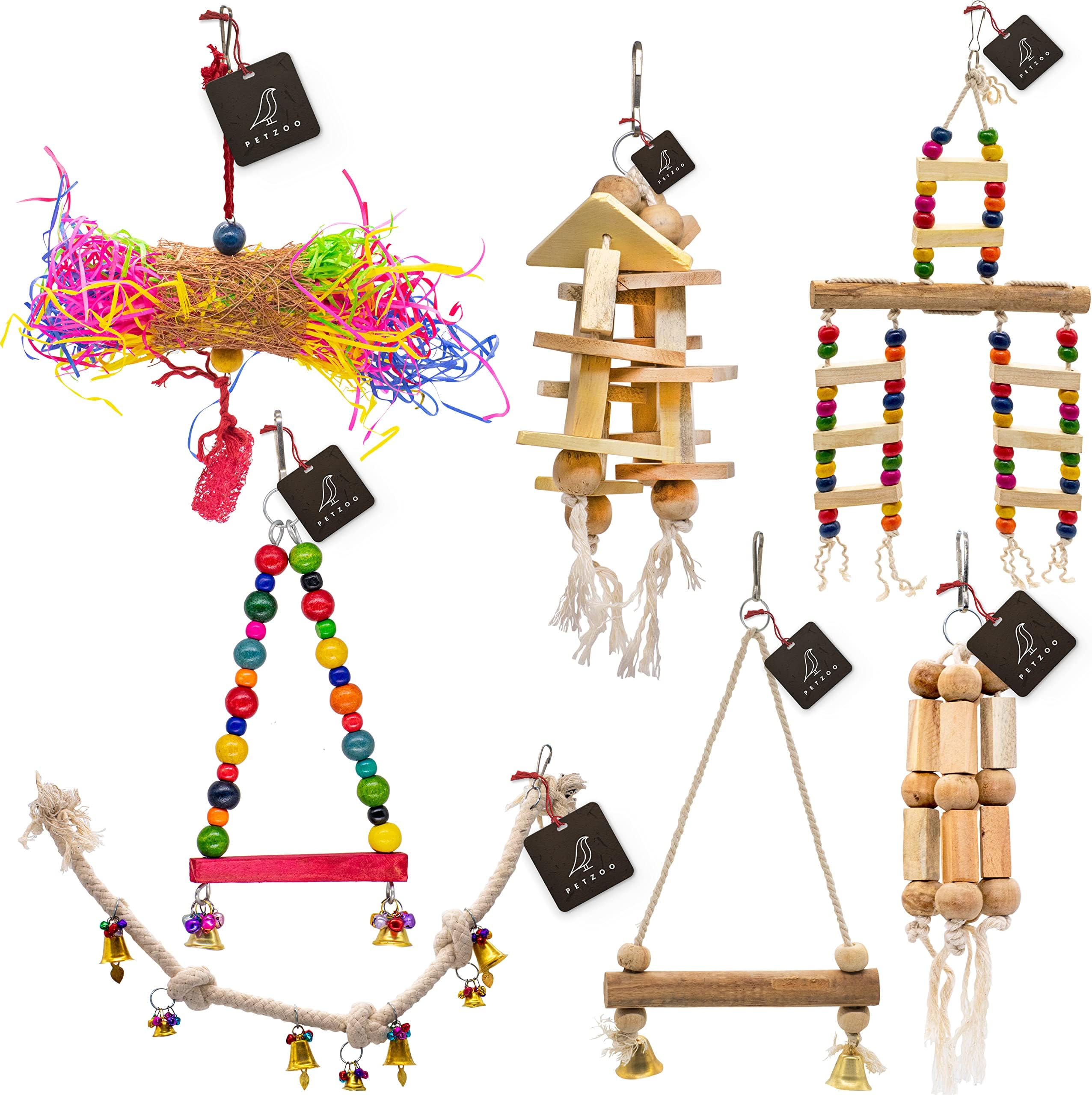 PETZOO Bundle of 7 Birds Toys Paper Shredded Foraging Chew, Swing, Toys ...