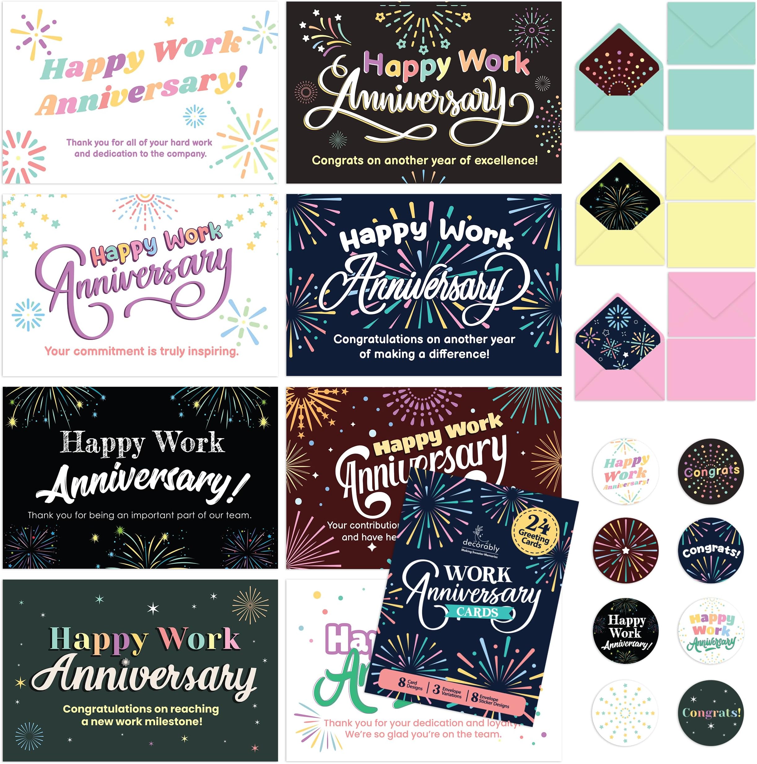 Amazon.com : Decorably 24 Pack 6x4in Happy Work Anniversary Cards for ...