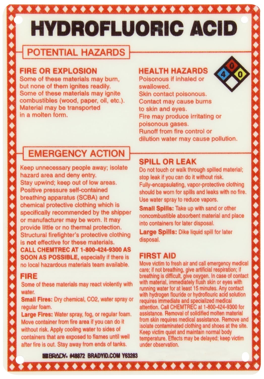 Brady 48872 Premium Fiberglass Hazardous Material Sign, 10" X 7 ...