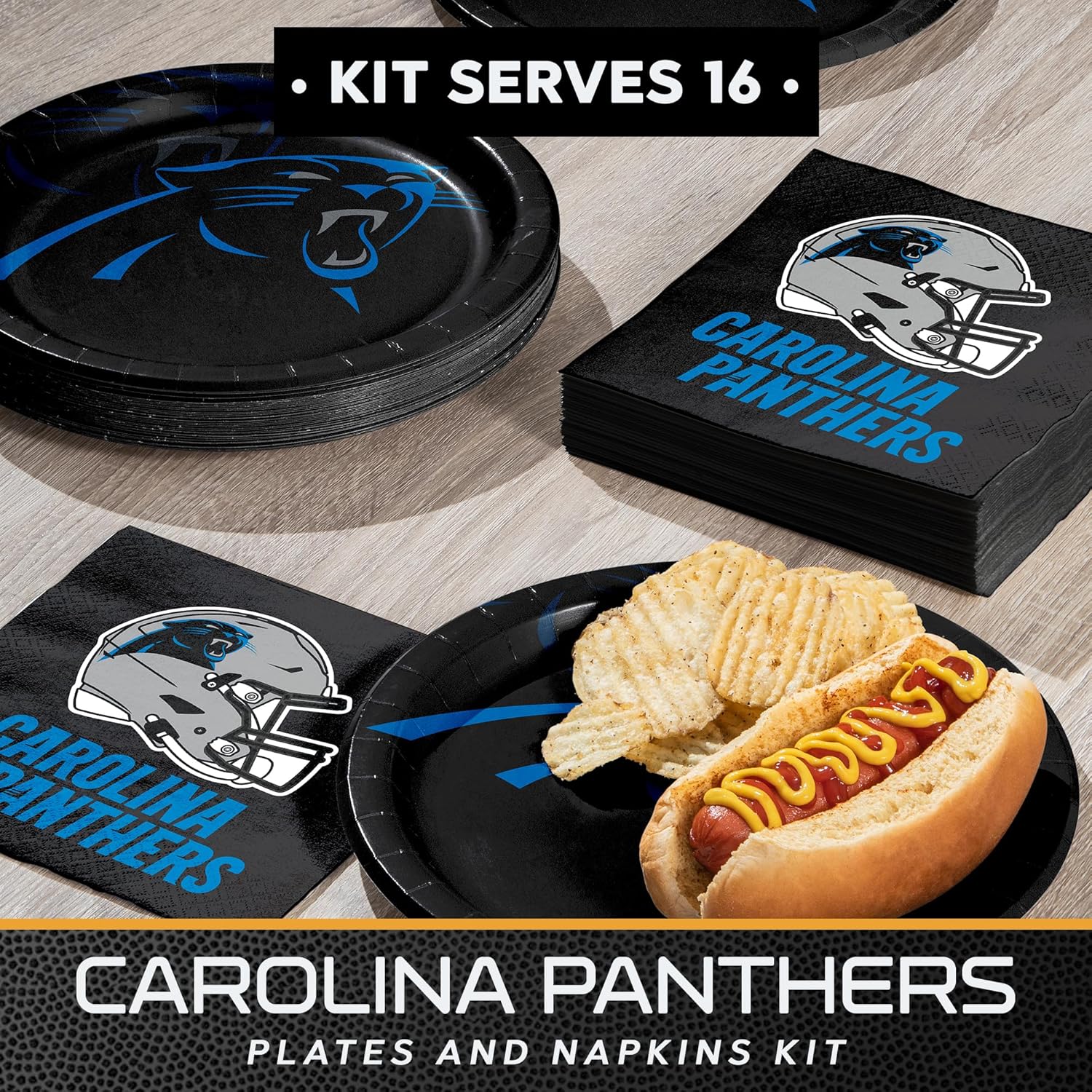 Trendware Carolina Panthers Paper Plate and Napkin Party Kit, Serves 16