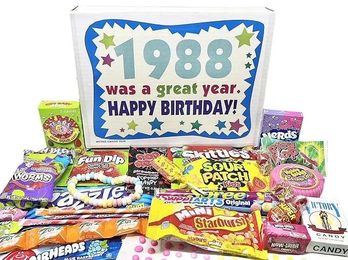 Amazon.com : RETRO CANDY YUM ~ 1988 38th Birthday Gift Box of Nostalgic ...