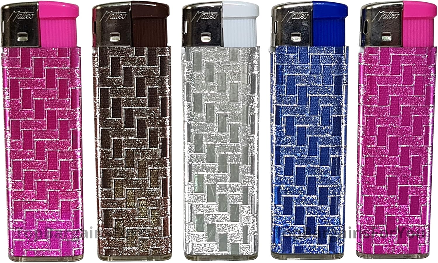 5 x Matteo EXTREME GLITTER Electronic Lighters Gas Refillable Full Set ...