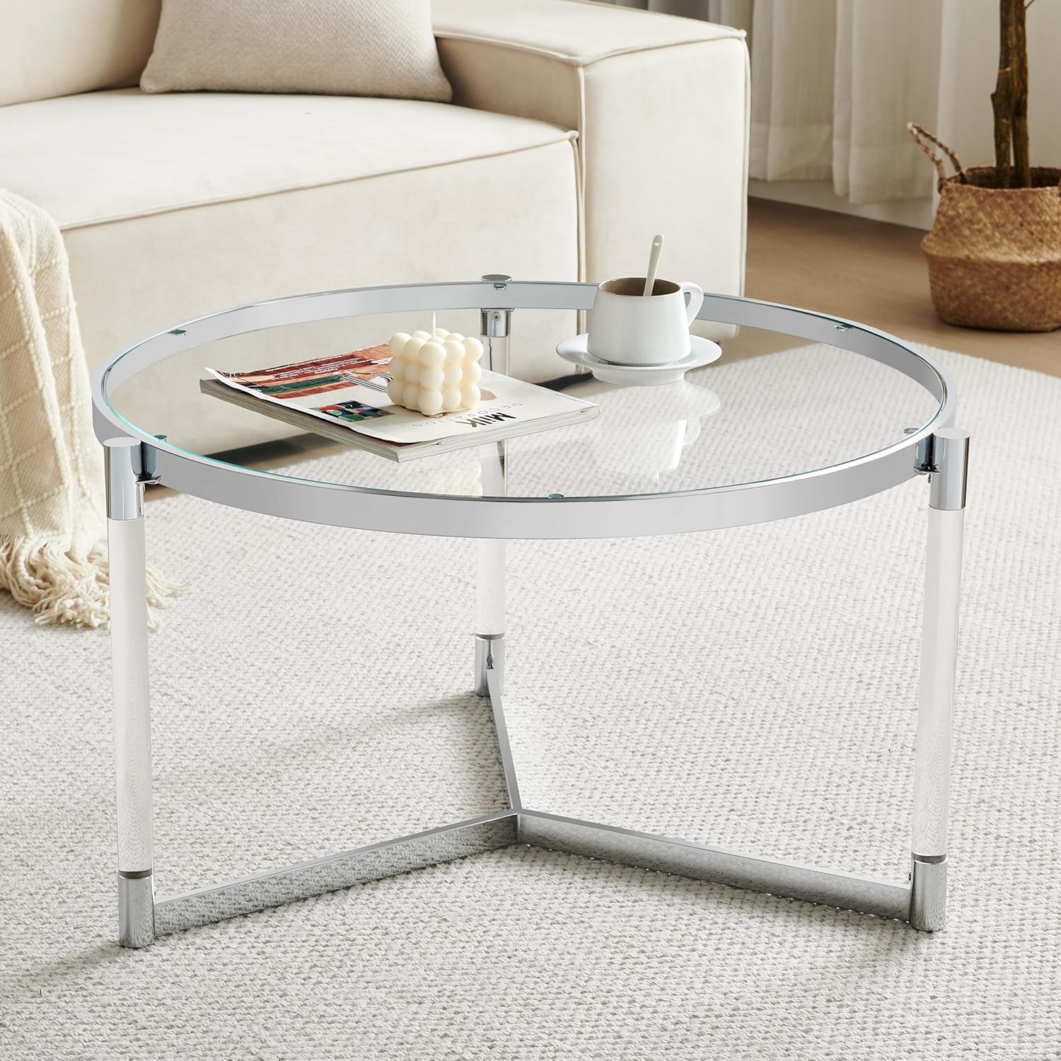 Amazon.com: Saint Mossi Glass Coffee Table, Modern Design, Single Layer ...