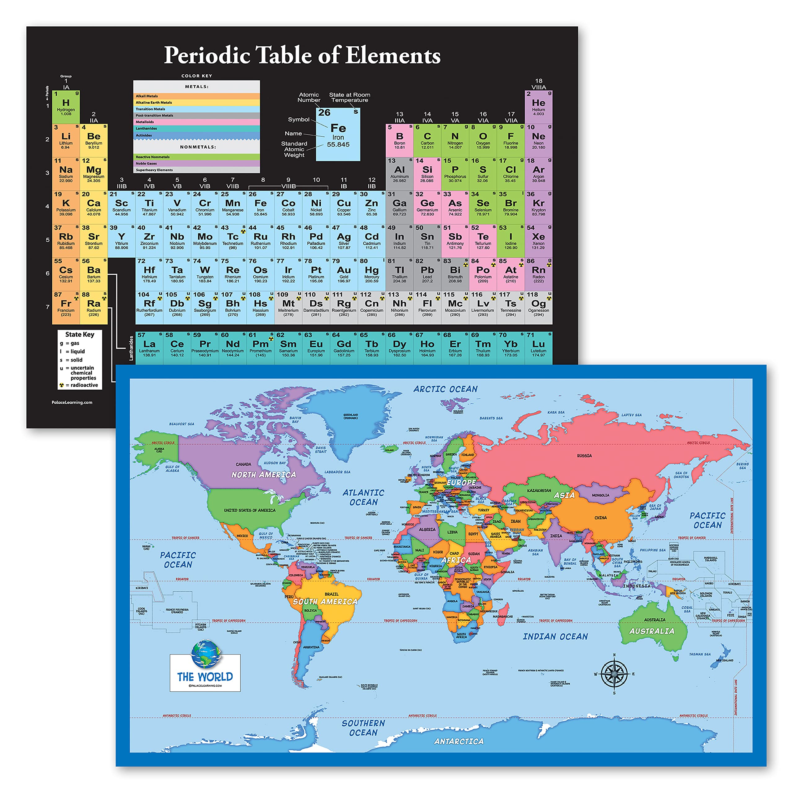 Buy 2 Pack - Periodic Table of the Elements [Black] & Simplified World ...