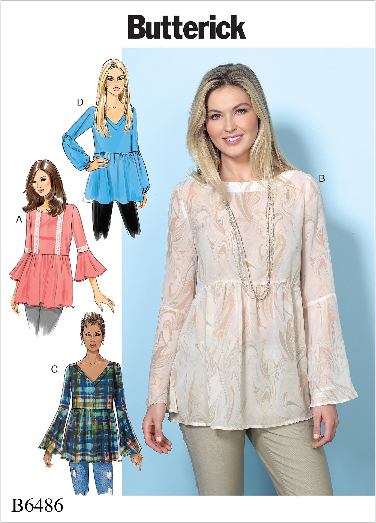 Butterick Patterns 6486 ZZ,Misses Top,Sizes LRG-XXL, Tissue, Multi ...