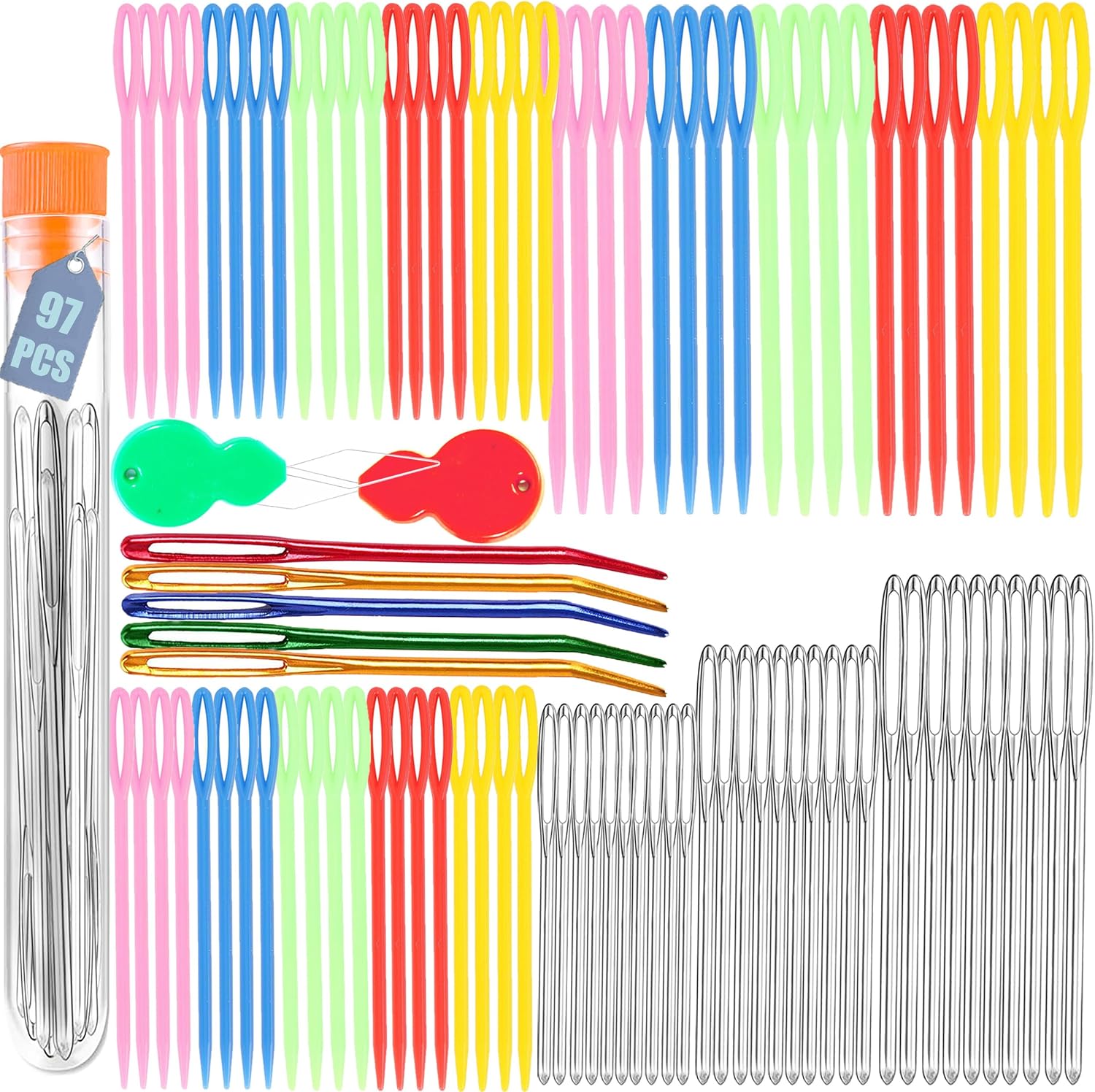 Amazon.com: Yarn Needles Set 97 Pcs,Plastic Large-Eye Blunt Needles for ...