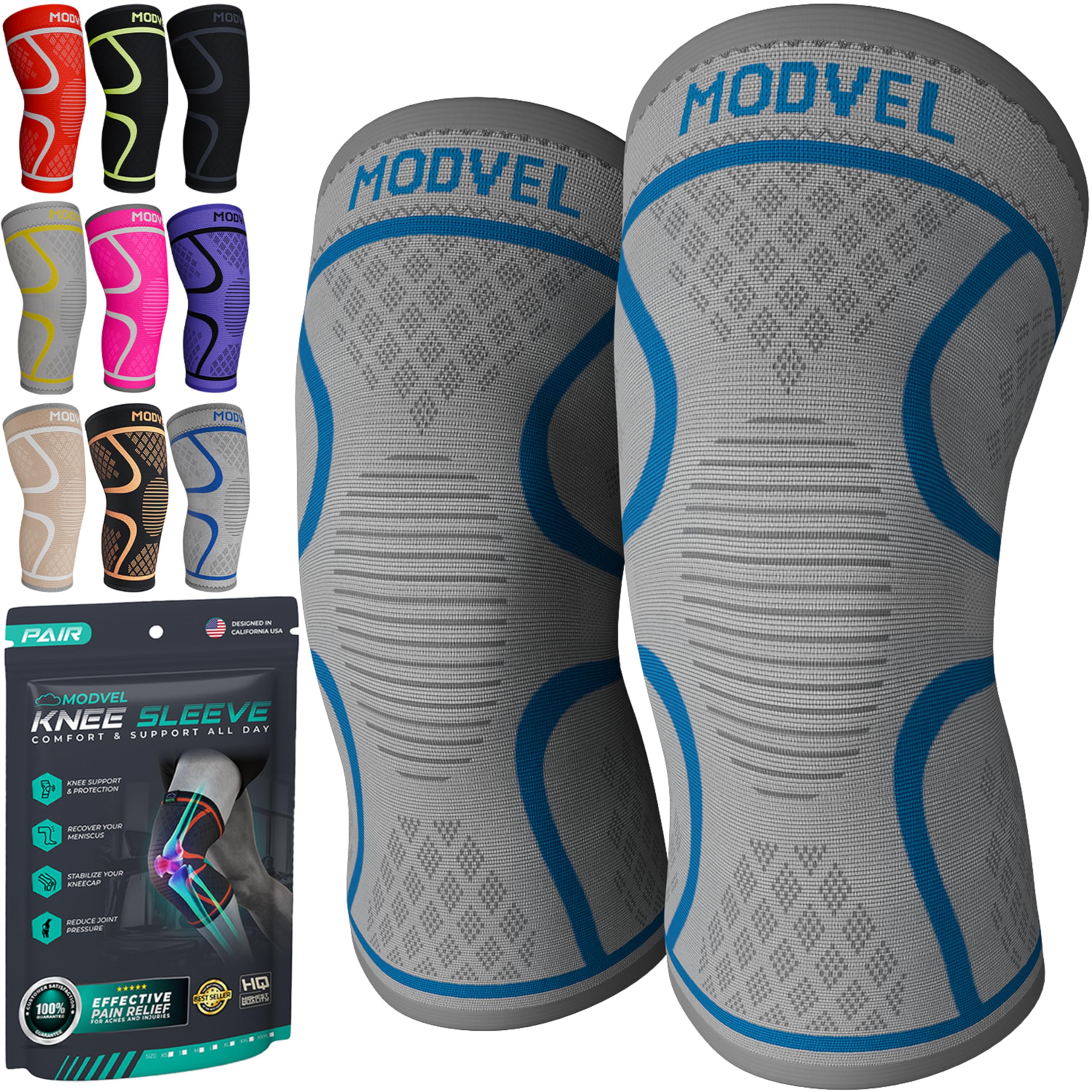 Amazon.com: Modvel Compression Knee Brace for Women & Men - 2 Pack Knee ...