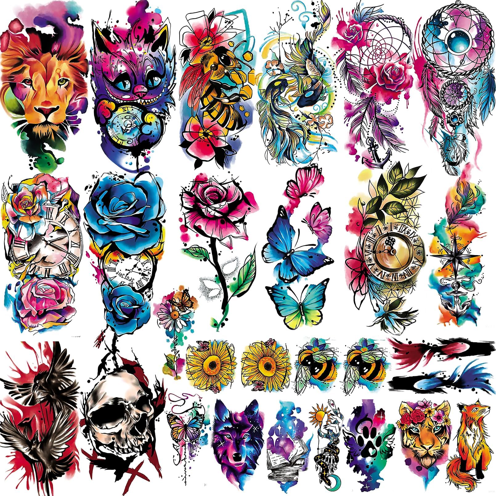 Amazon.com : Aresvns 3D Watercolor Roses Temporary Tattoos For Women ...