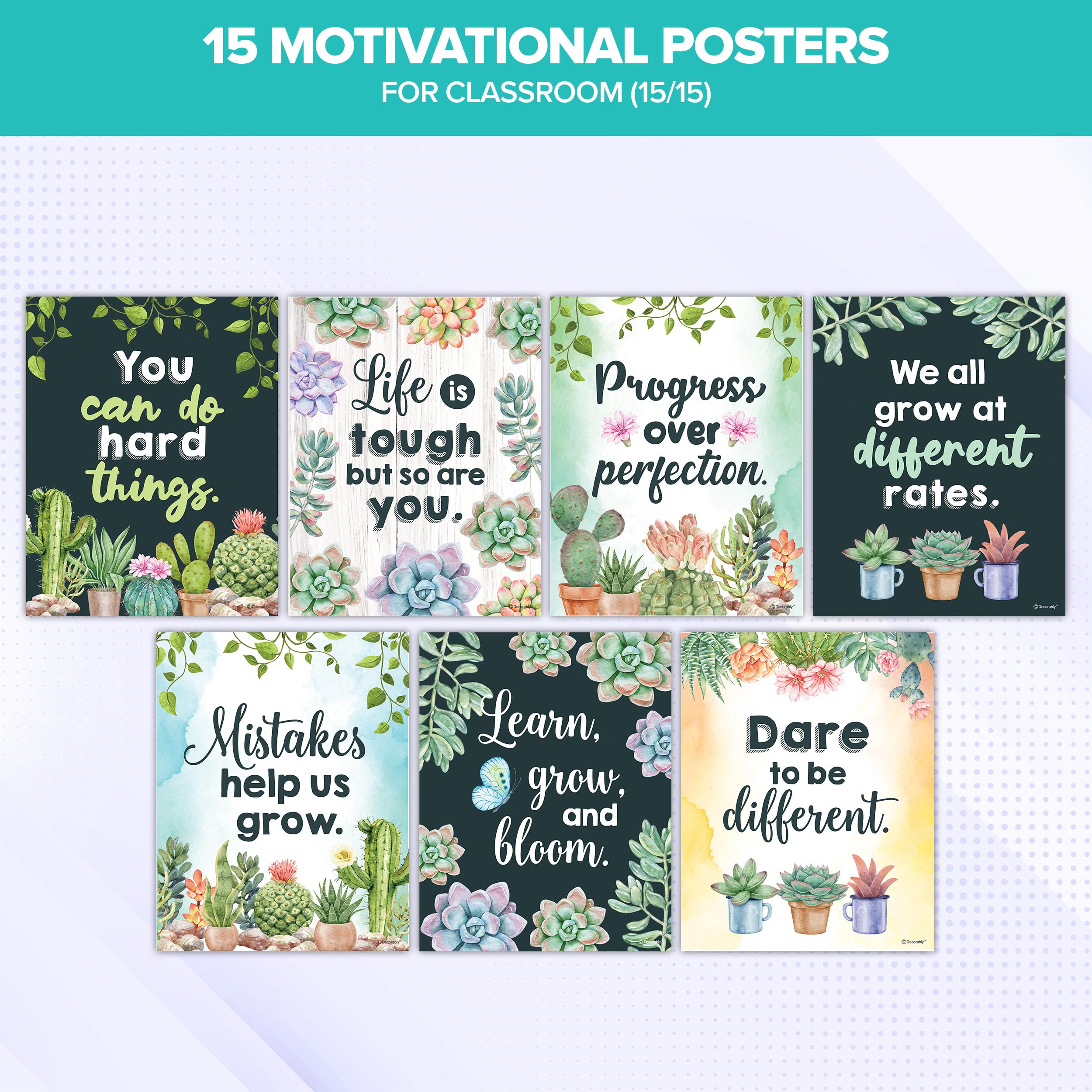 Snapklik.com : 15 Succulent Themed Cactus Classroom Decor, 11x14in ...