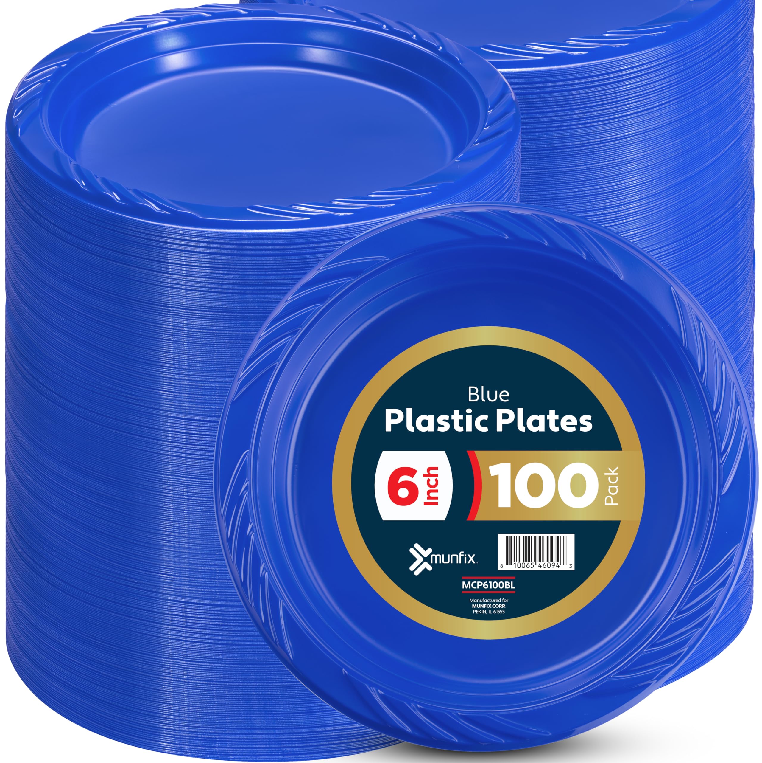 Amazon.com: Munfix 6 Inch Blue Plastic Plates 100 Bulk Pack ...