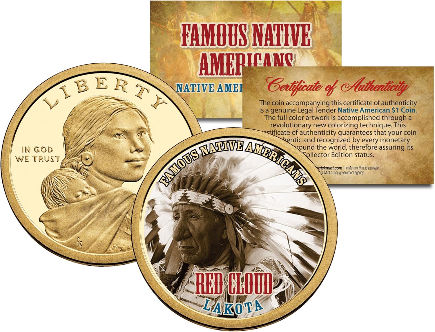 Amazon.com: RED CLOUD Famous Native Americans Sacagawea Dollar US $1 ...