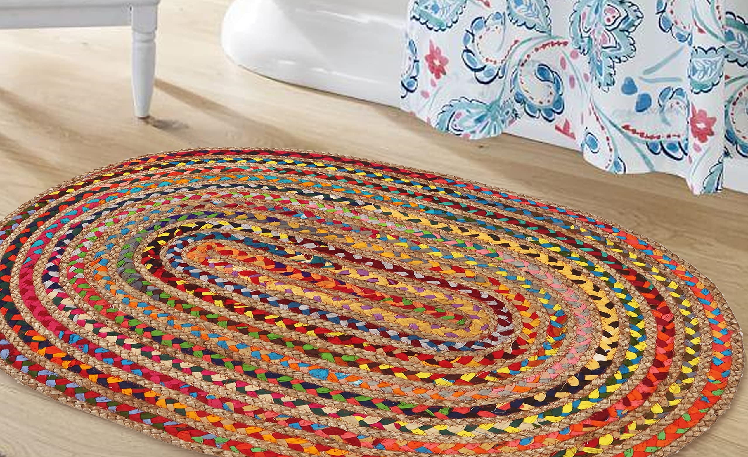 Amazon.com: Jute Multi Chindi Oval Braided Rug, Tightly Braided Chindi ...
