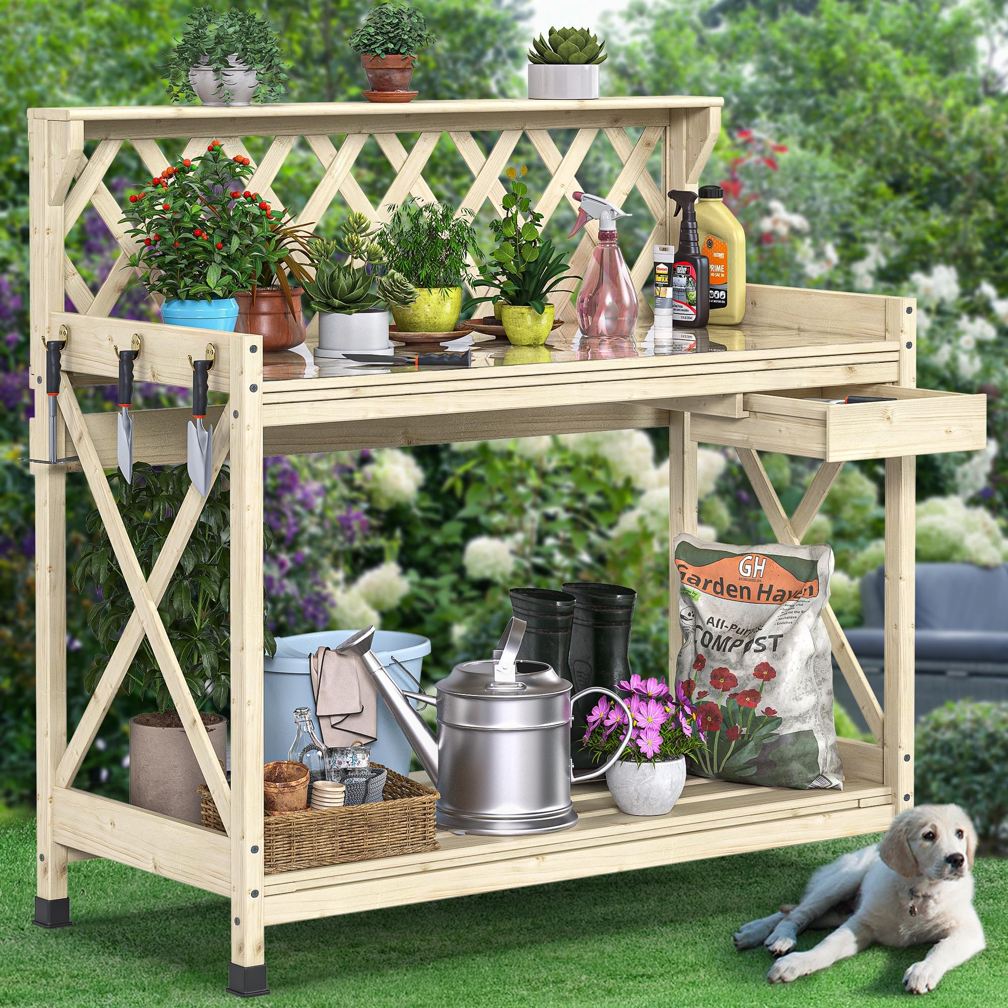 Amazon.com: YITAHOME Outdoor Garden Workstation Table with Drawer ...