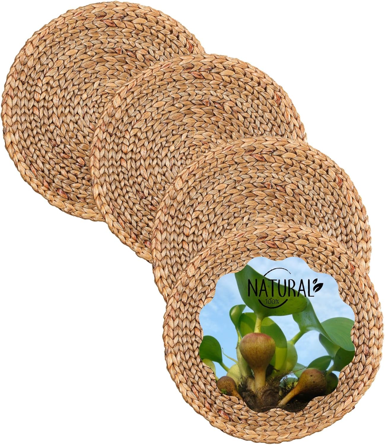 RIANGI Farmhouse Jute Braided Placemat Set of 4 - Round Hand Beaded ...