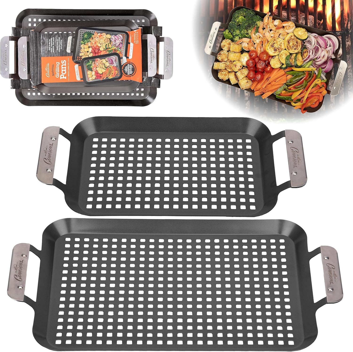 Amazon.com: Camerons BBQ Grill Topper Grilling Pans (Set of 2)- Non ...