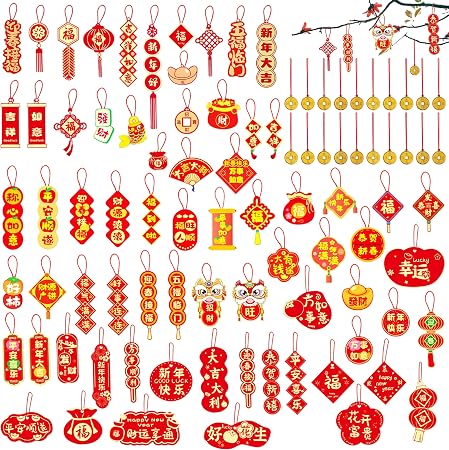 90 Pcs Chinese New Year Decorations, Spring Festival Ornaments with ...