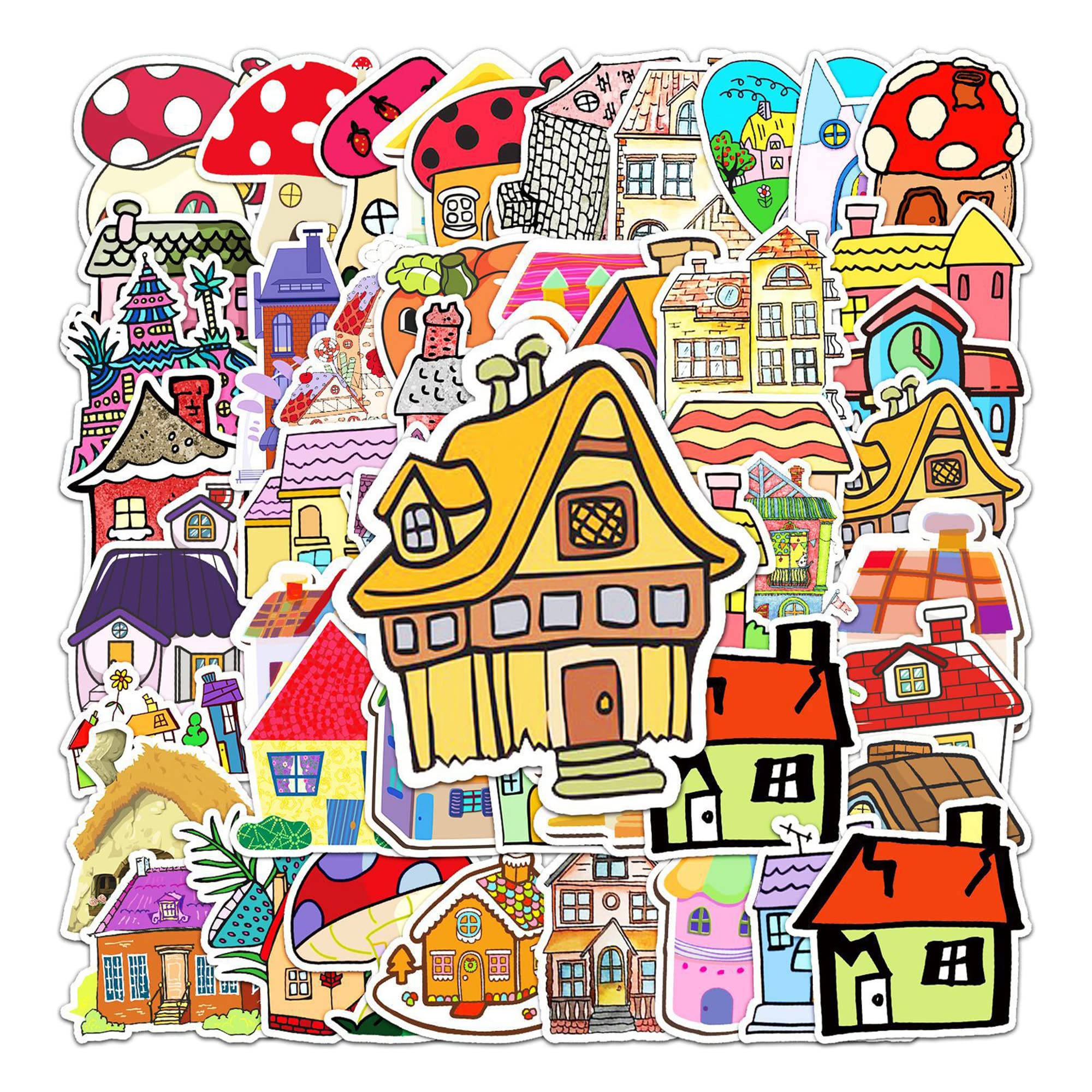 Buy Cartoon House Stickers Pack, 50PCs, Aesthetic Vinyl Waterproof ...