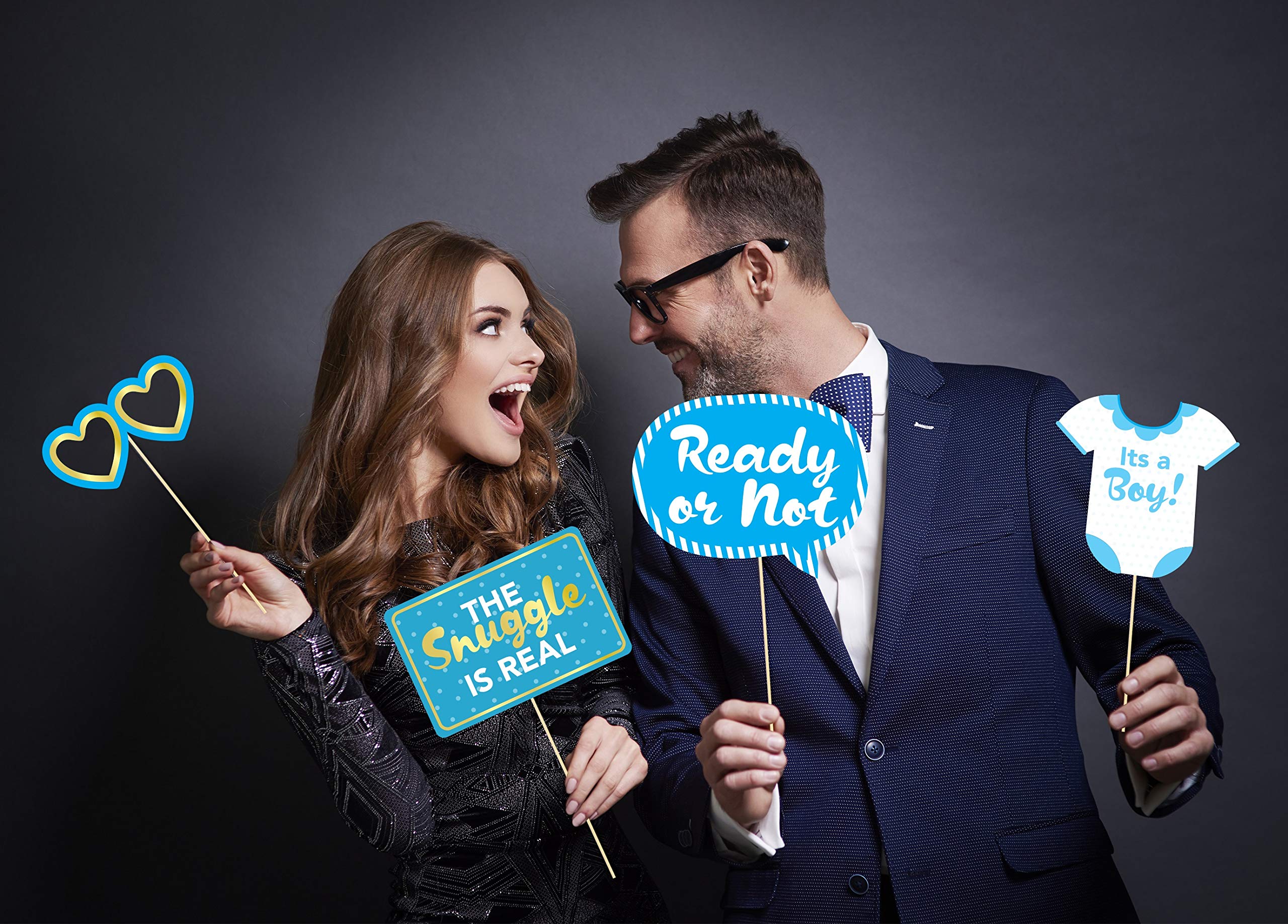 Baby Shower Boy Photo Booth Props - 40 Pieces - Baby Shower Decorations ...