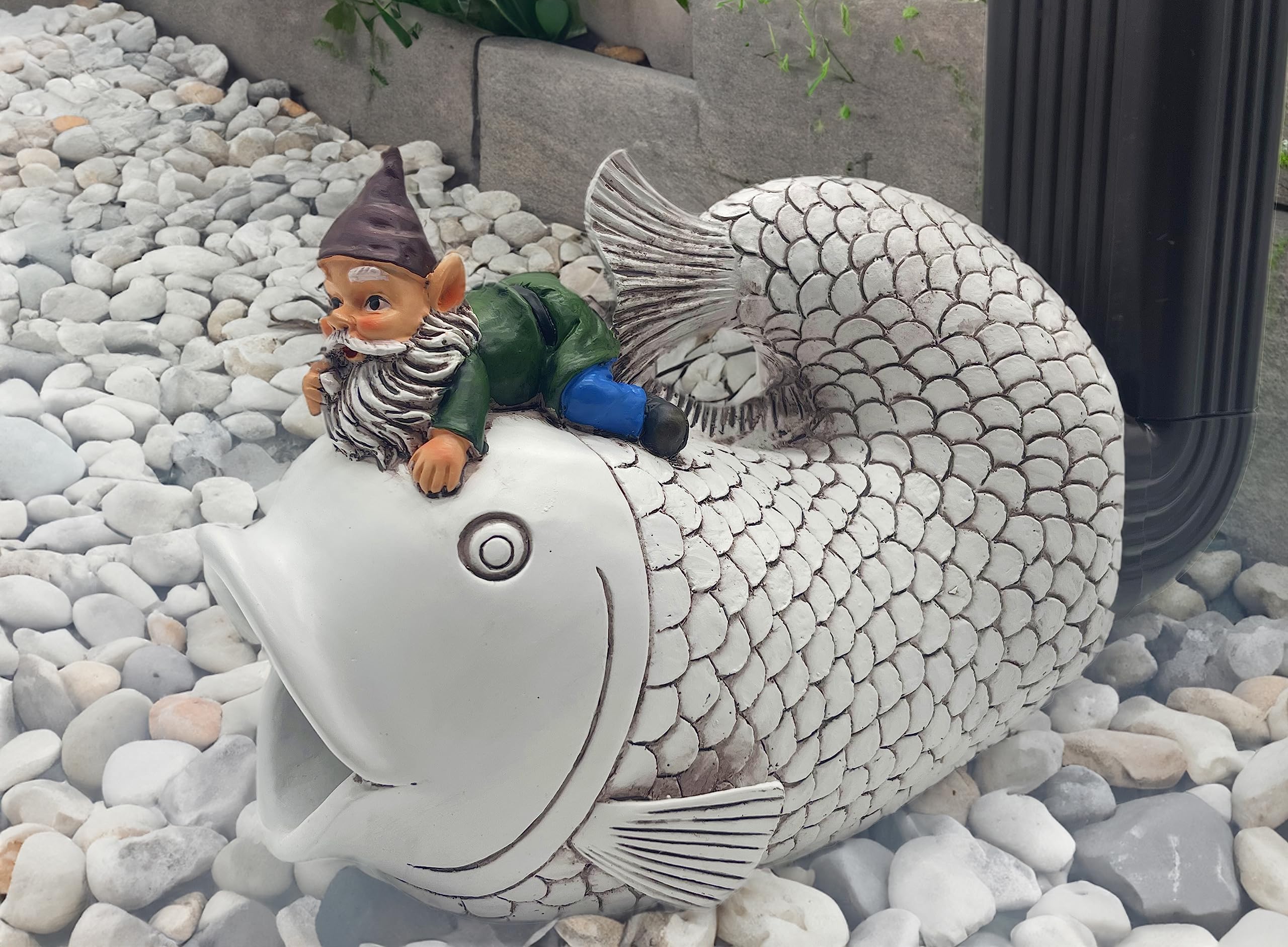 Snapklik.com : Gnome Fish Sculpture, Garden Animal Statue & Outdoor ...