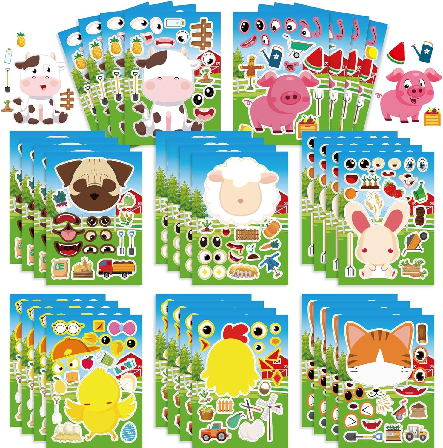 24 PCS Farm Animal Make A Face DIY Stickers For Kids Farm Animal Party 24-pcs-farm-animal-make-a-face-diy-stickers-for-kids-farm-animal-party