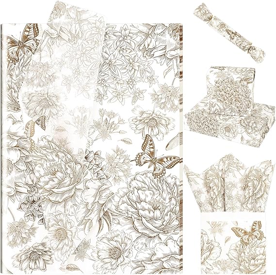 Amazon.com: Bolsome 100 Sheets 20 * 14 Inches Vintage Floral Tissue ...