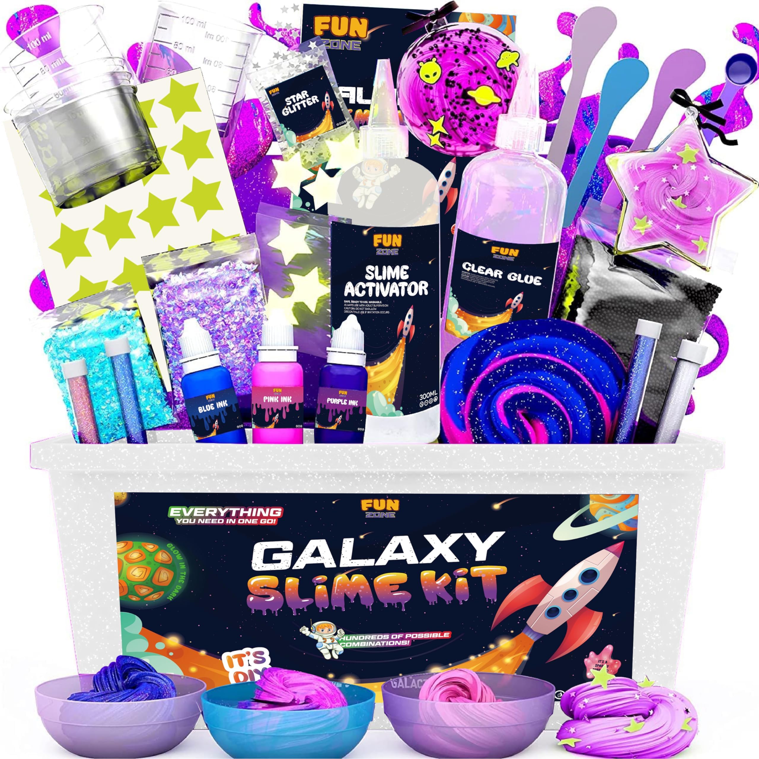 The Fun Zone Galaxy Slime Making Kit with Glow in The Dark Stars to ...