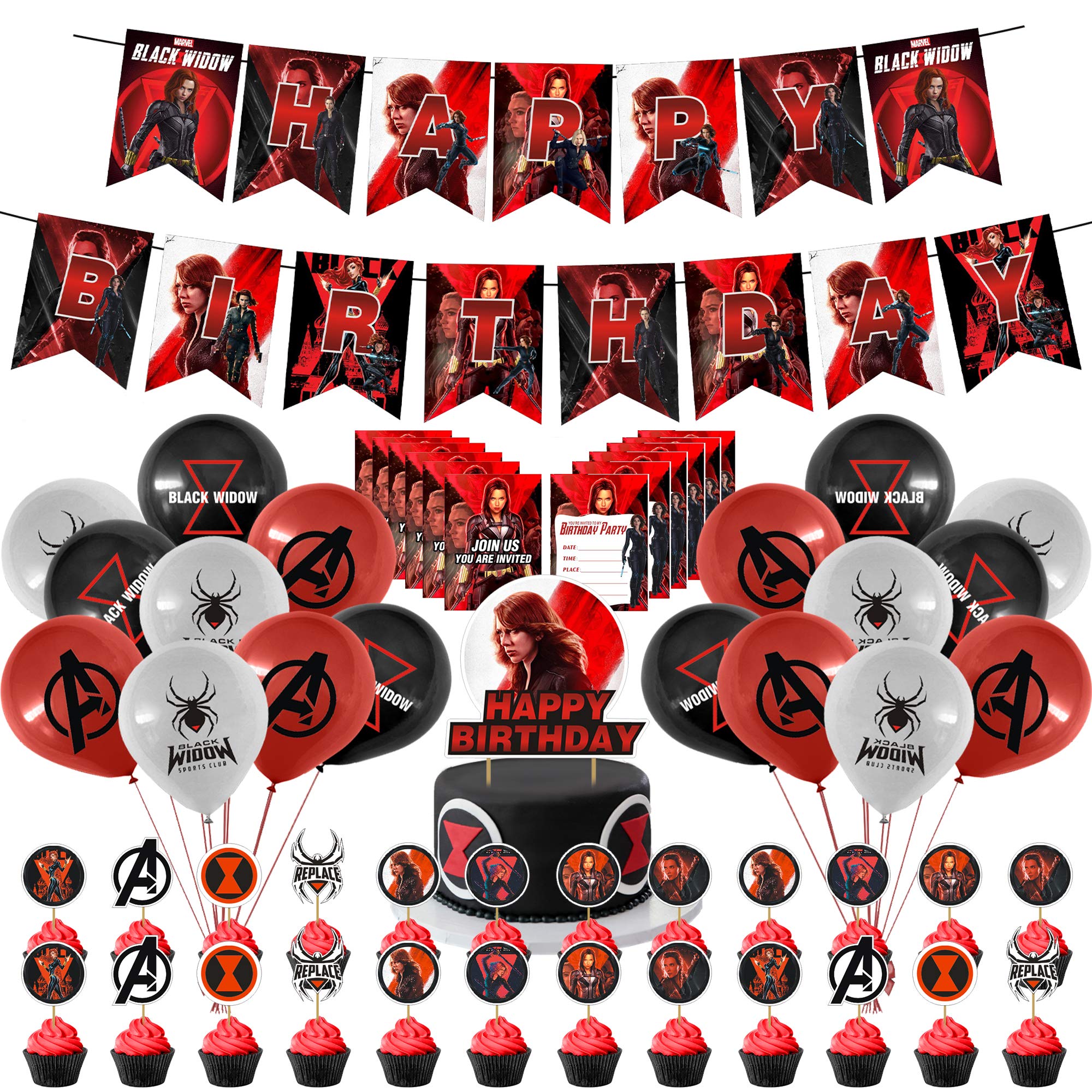 63 Pcs Black Widow Party Decorations Avengers Superhero Birthday Party ...