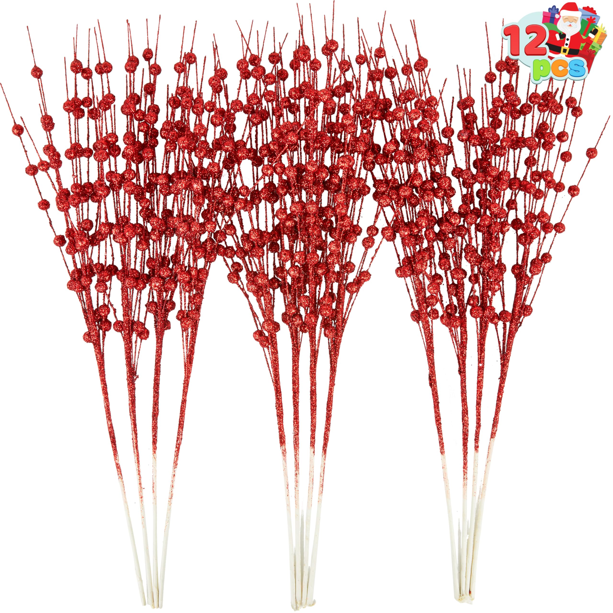 Amazon.com: Joiedomi 12 Pcs Glitter Red Berry Stem Ornaments, Christmas ...