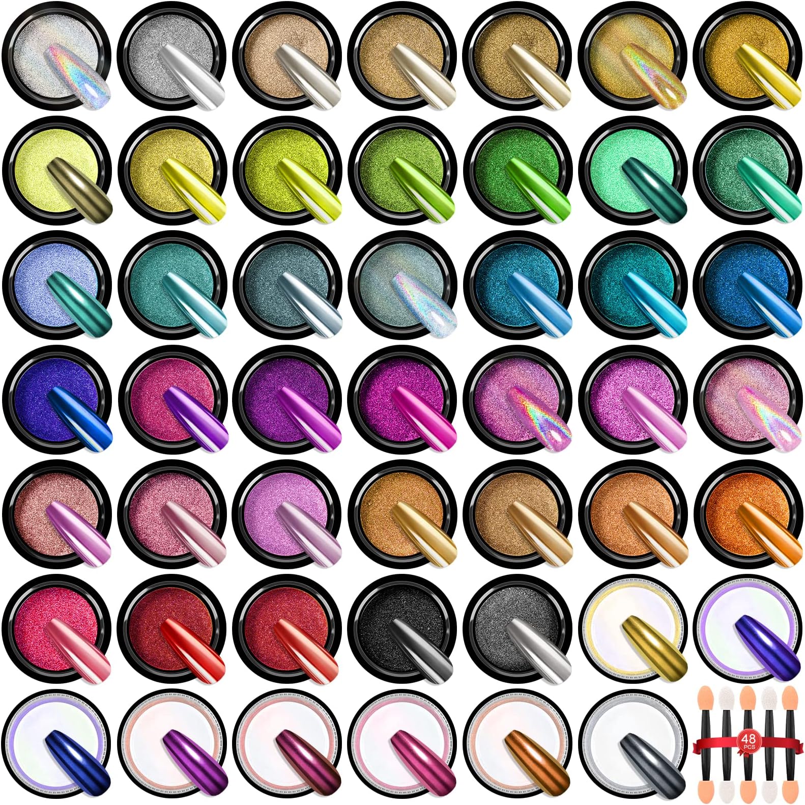 Amazon.com : Saviland 48 Colors Chrome Nail Powder Set: Metallic Mirror ...