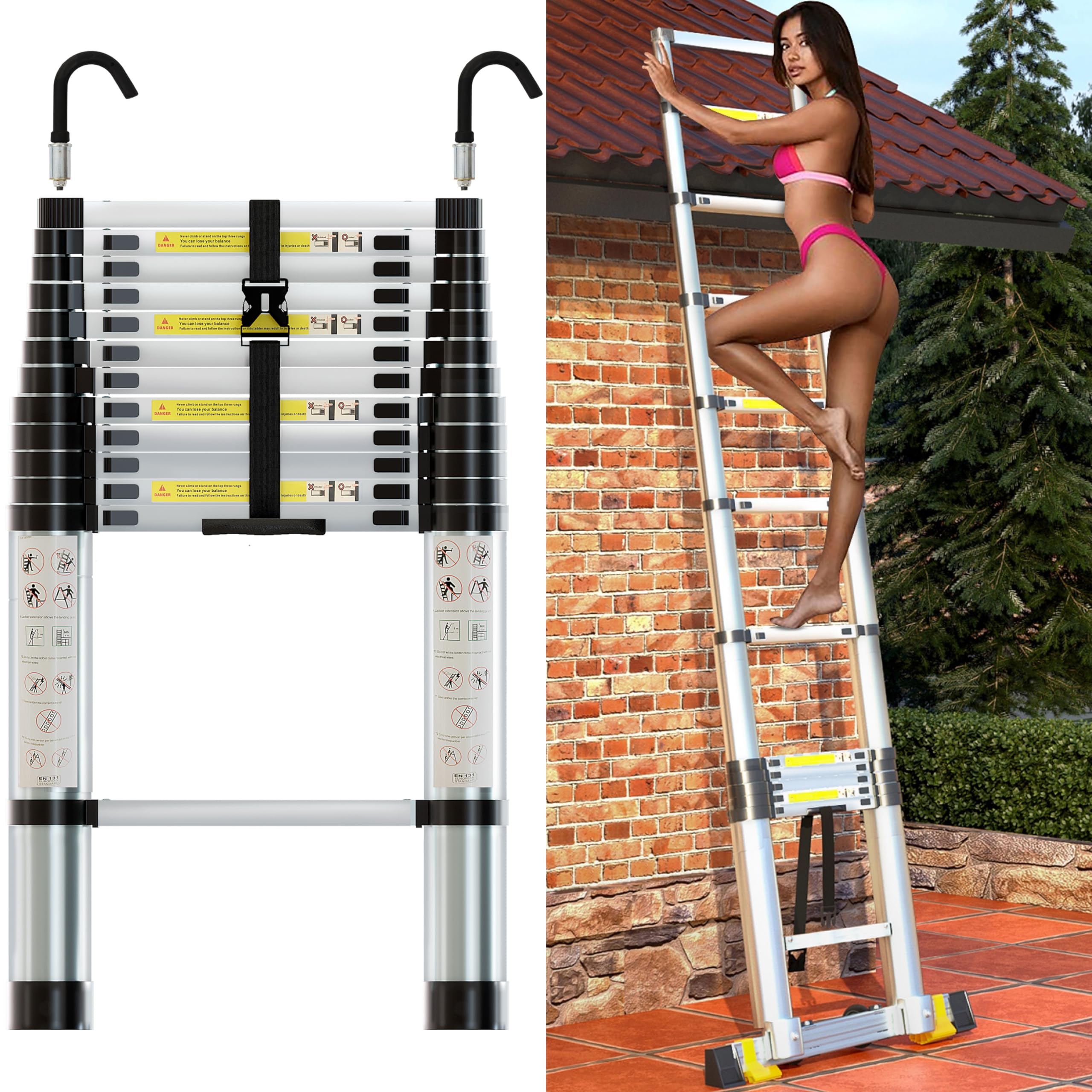 Collapsible Ladder Plantex Heavy Duty Black Aluminum Extension