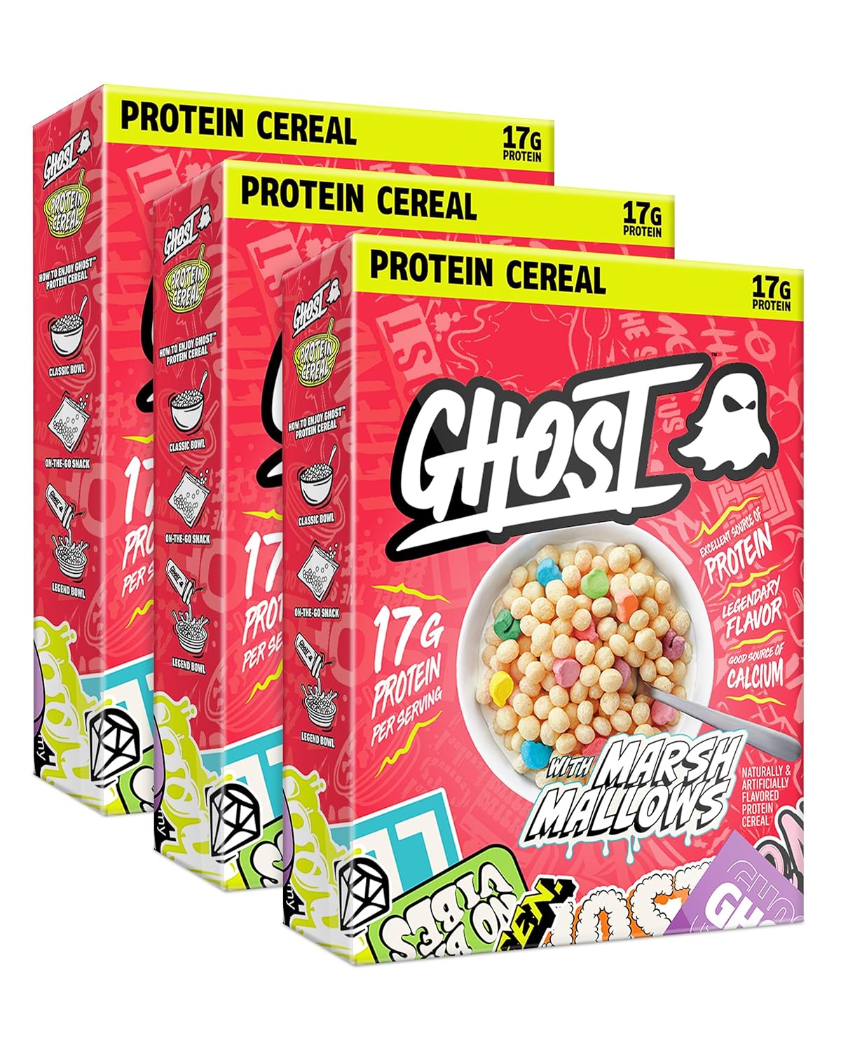Amazon.com: GHOST Protein Cereal, Marshmallows (3-Pack) - Contains ...